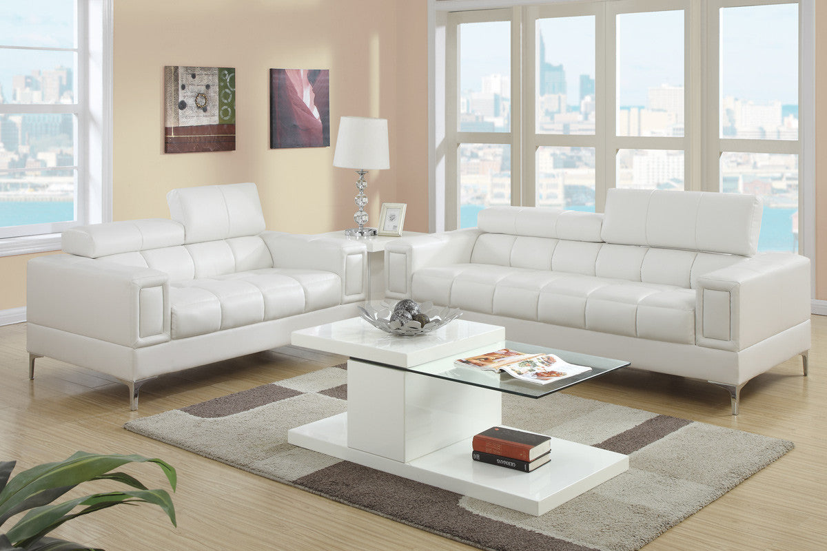 LEATHER SOFA SET 2PC WHITE COLOR